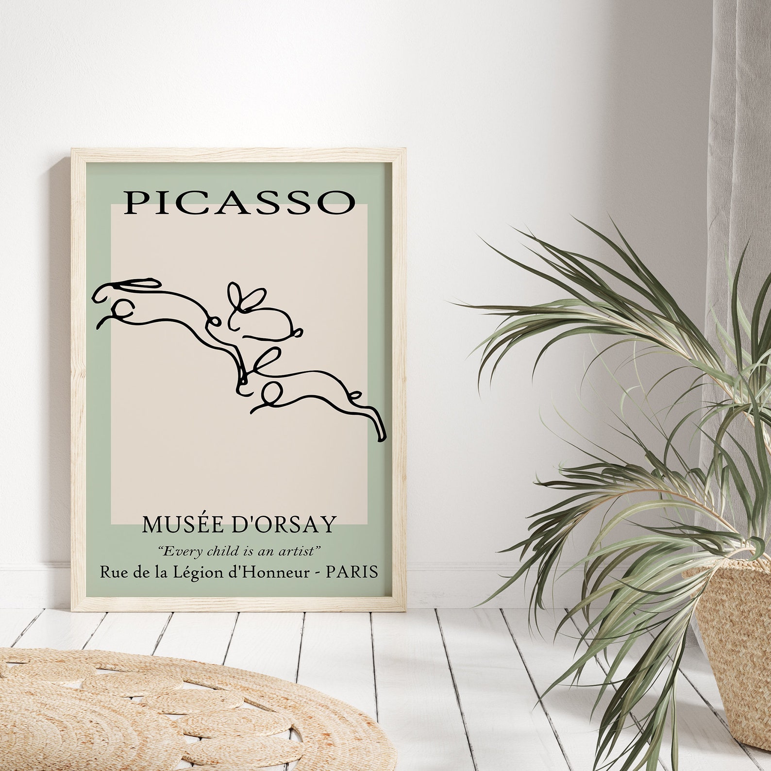 Picasso Rabbit Line Art Print, Modern Minimalist Animal Sketch (digital ...