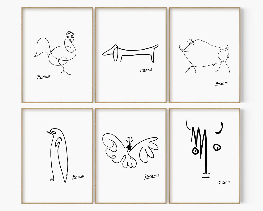 Choose 6 Out of 24 Animals Drawing, Picasso Animal Sketch Print ...