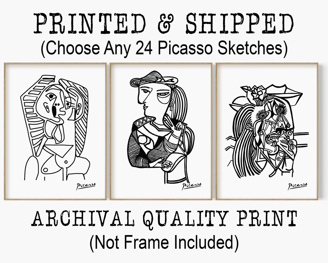 Choose Any 24 Picasso Sketches Drawing, Picasso Line Art Set, Black and ...