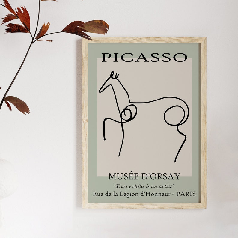 Picasso Horse Line Art Print, Minimalist Animal Sketch (digital ...