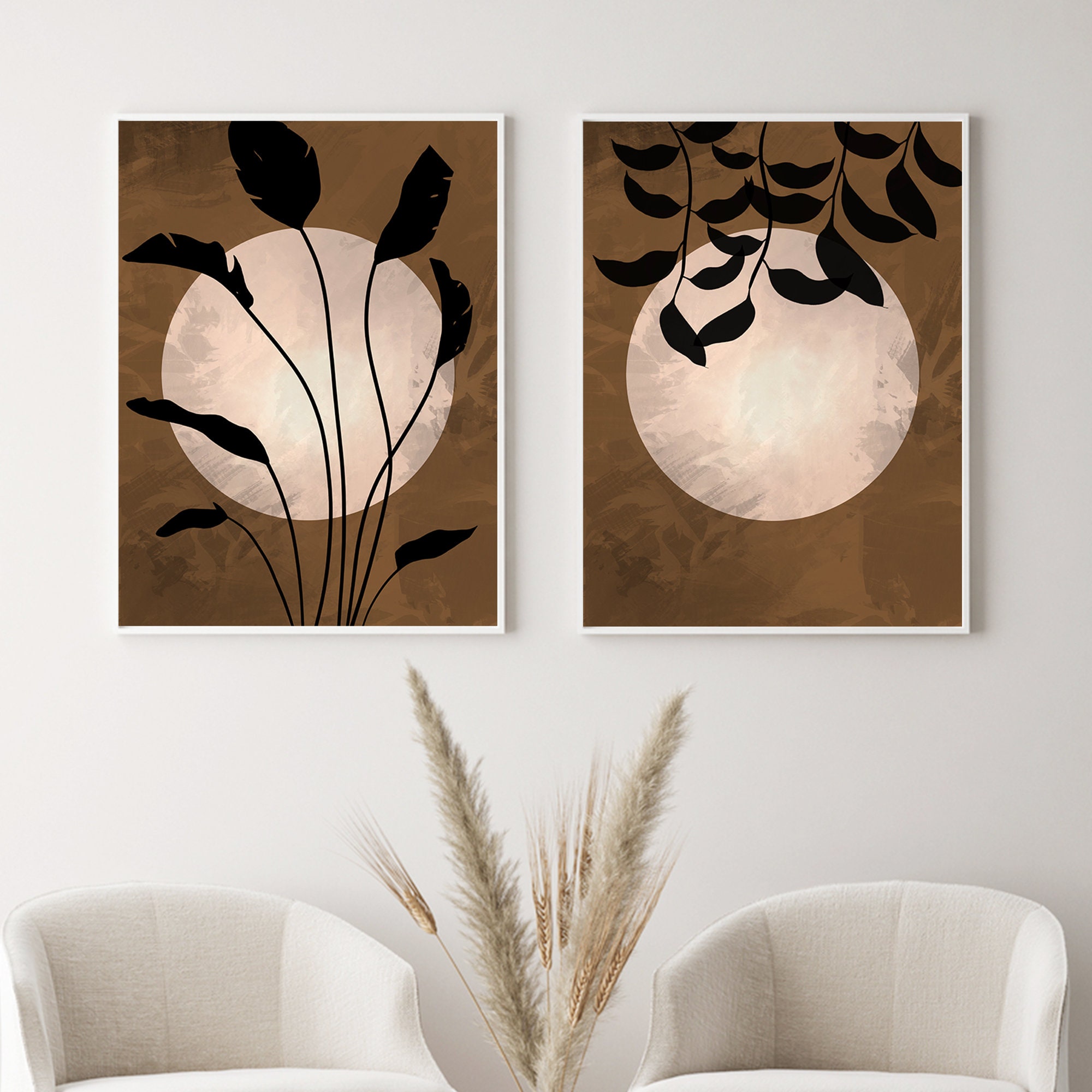 Abstract Botanical Print Set of 2 Tropical Leaves Boho - Etsy