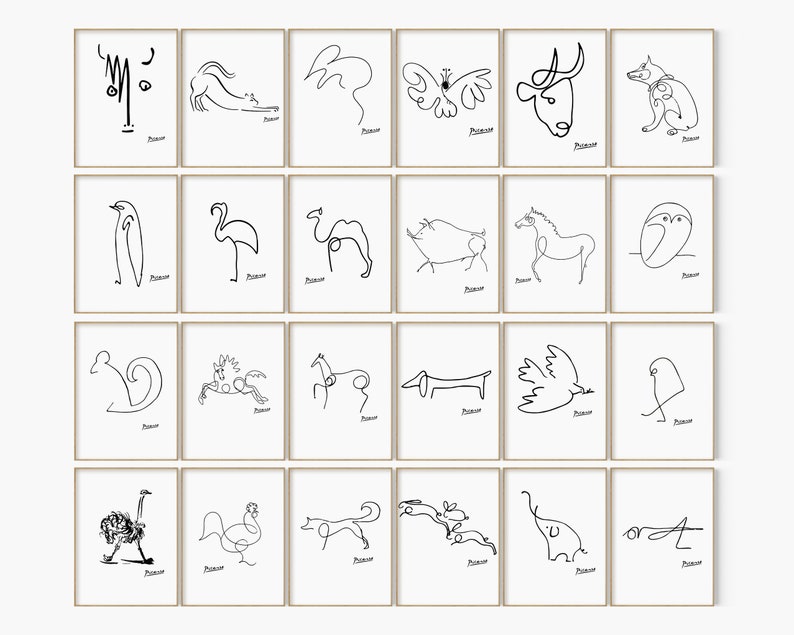 Picasso Animal Line Art Prints, Black and White Exhibition Posters ...