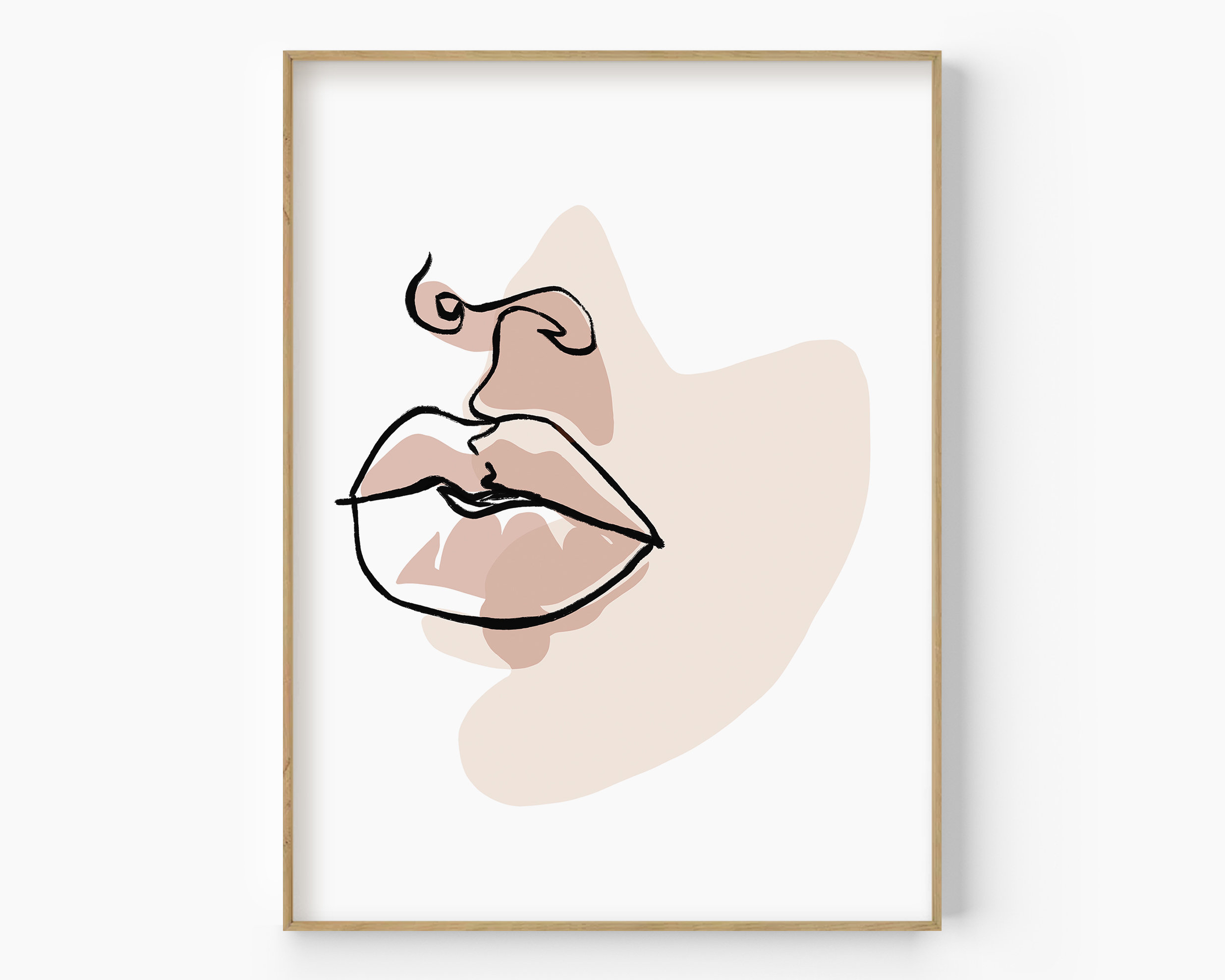 Lips and Nose Minimalist Line Art Woman Face Hand Drawing. - Etsy