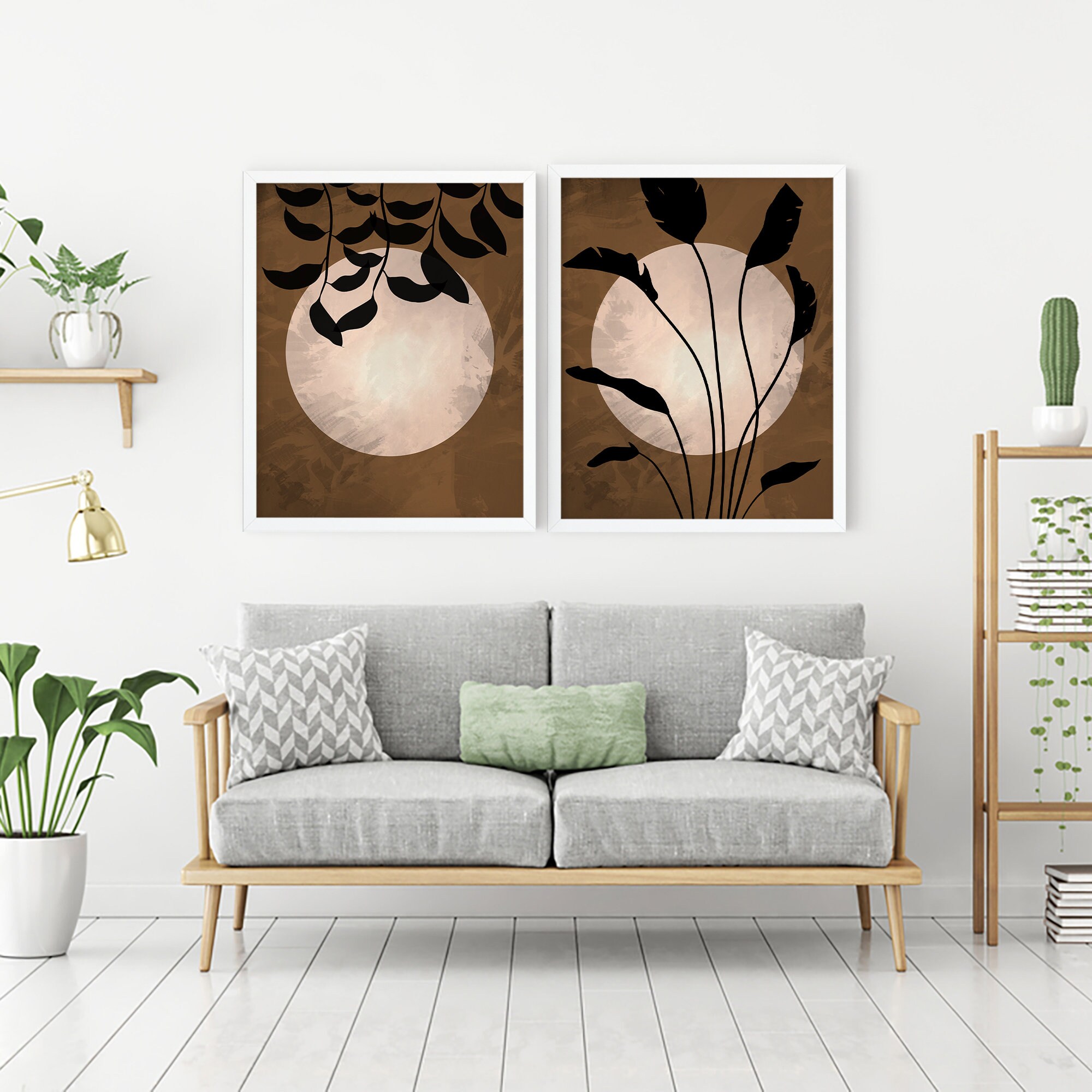 Abstract Botanical Print Set of 2 Tropical Leaves Boho - Etsy