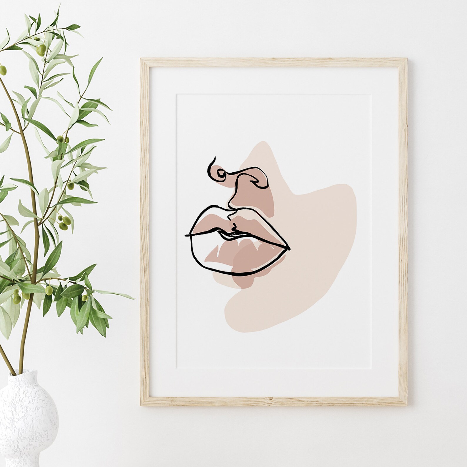 Lips and Nose Minimalist Line Art, Woman Face Hand Drawing. Female ...