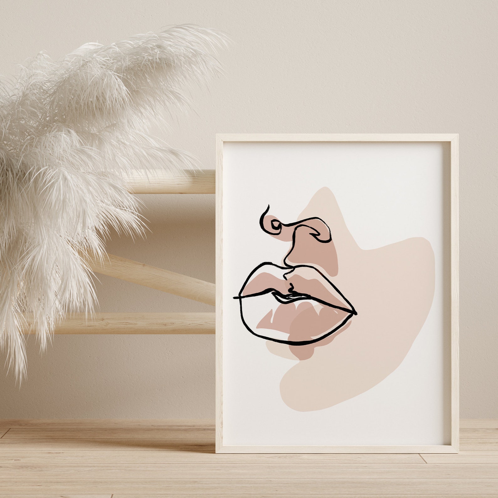 Lips and Nose Minimalist Line Art, Woman Face Hand Drawing. Female ...