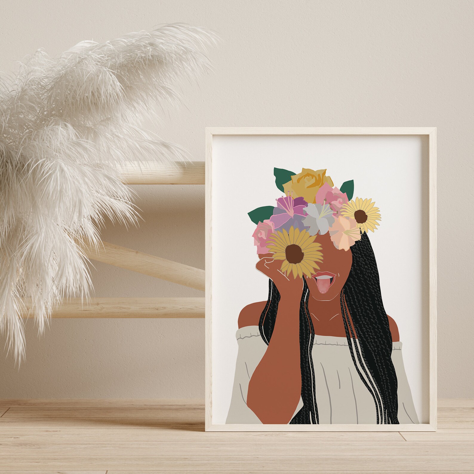 Modern Woman With Flower Head Art Head of Flowers Art Print - Etsy