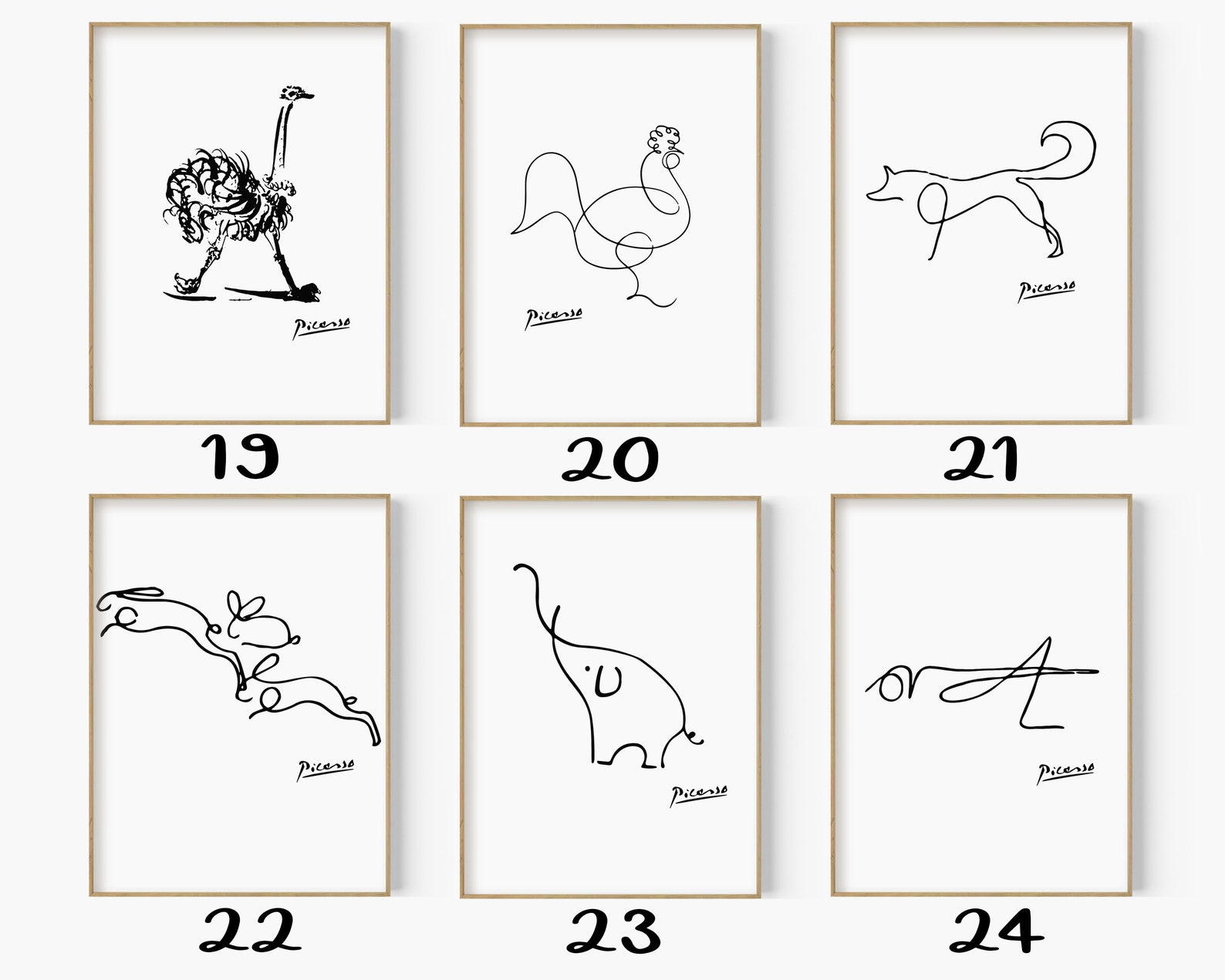 Choose Any 24 Picasso Animals Drawing, Picasso Animal Line Art Set ...