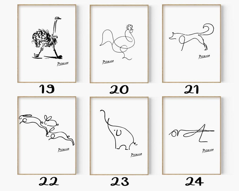 Choose Any 24 Picasso Animals Drawing, Picasso Animal Line Art Set ...