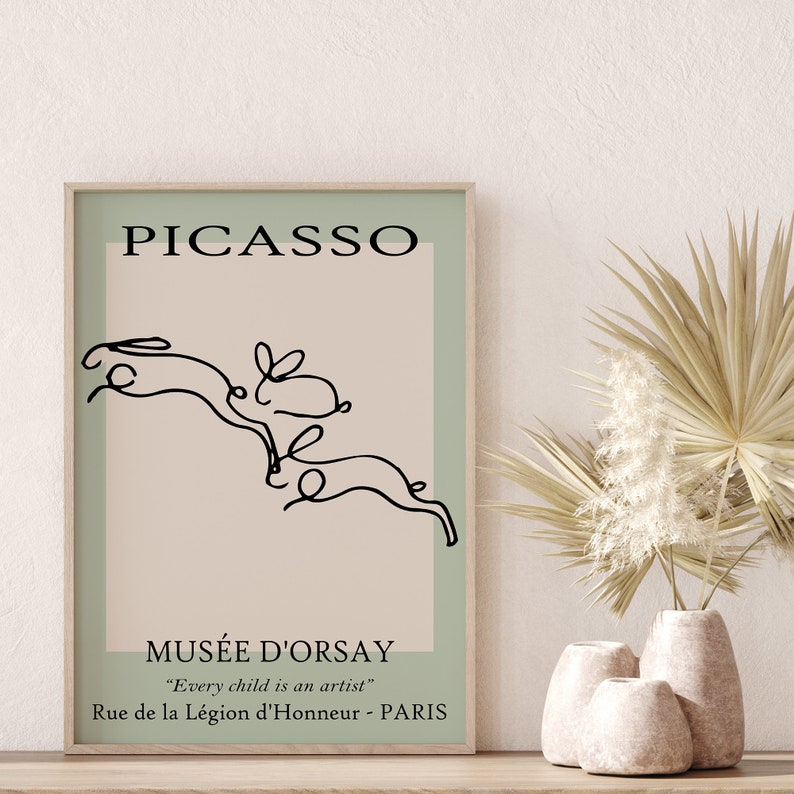Picasso Rabbit Sketch Picasso Line Art Animal Poster - Etsy
