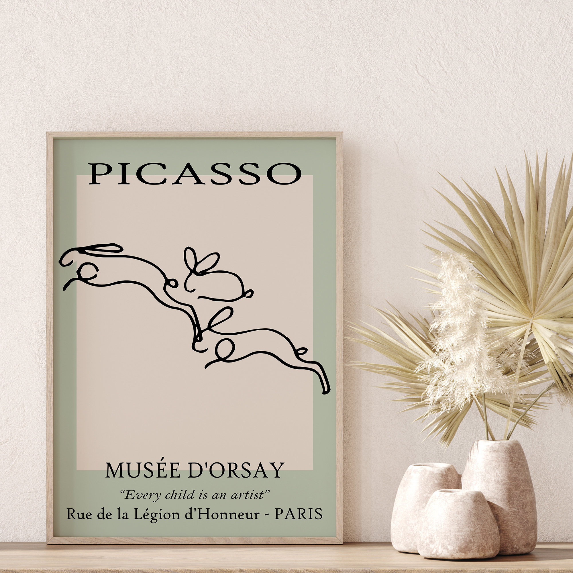 Picasso Rabbit Line Art Print, Modern Minimalist Animal Sketch (digital ...