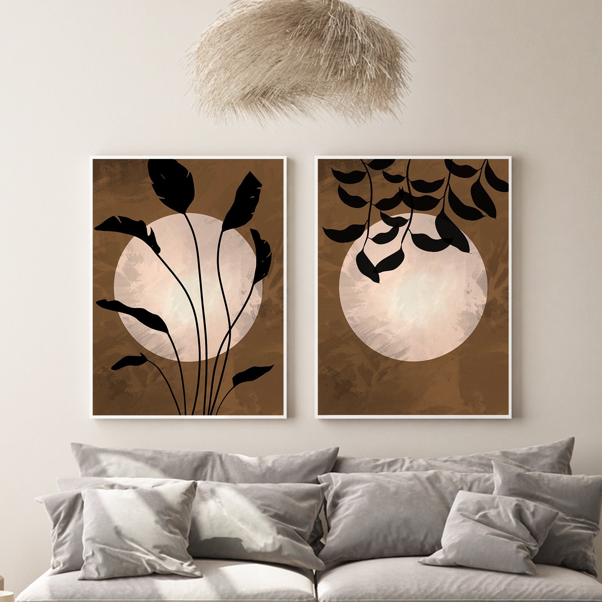 Abstract Botanical Print Set of 2 Tropical Leaves Boho - Etsy