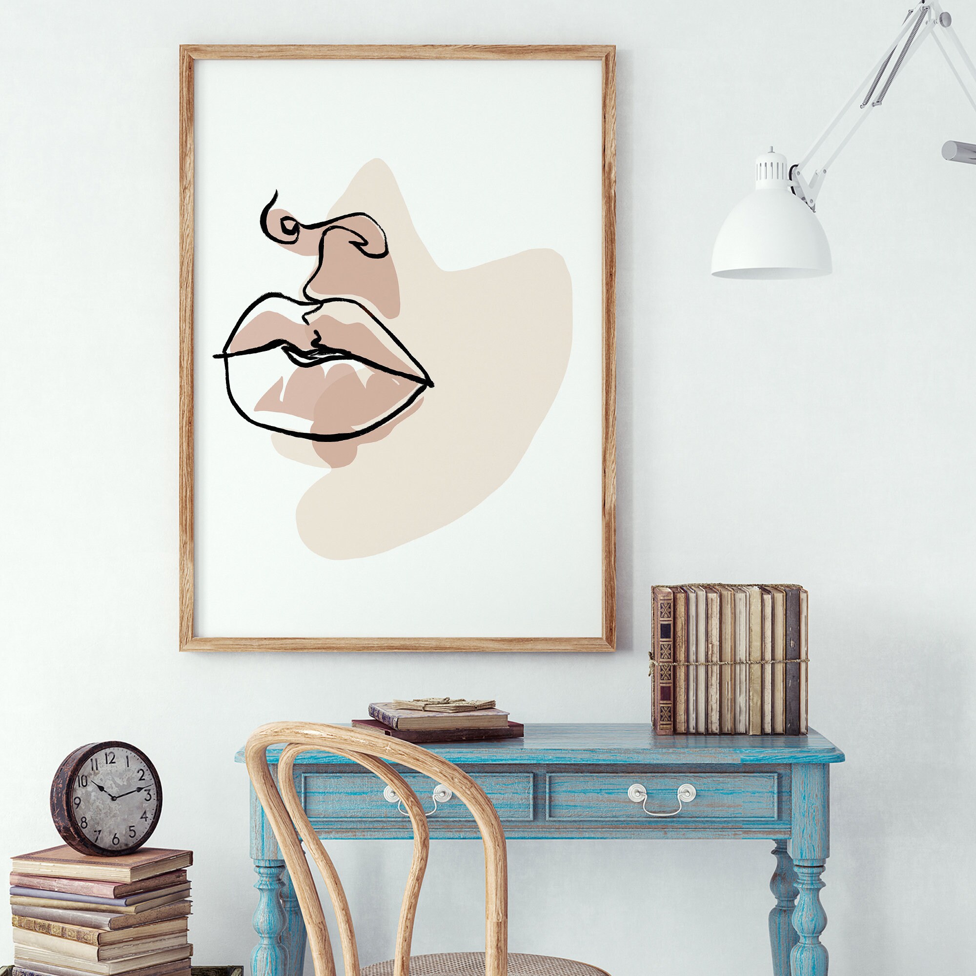 Lips and Nose Minimalist Line Art, Woman Face Hand Drawing. Female ...