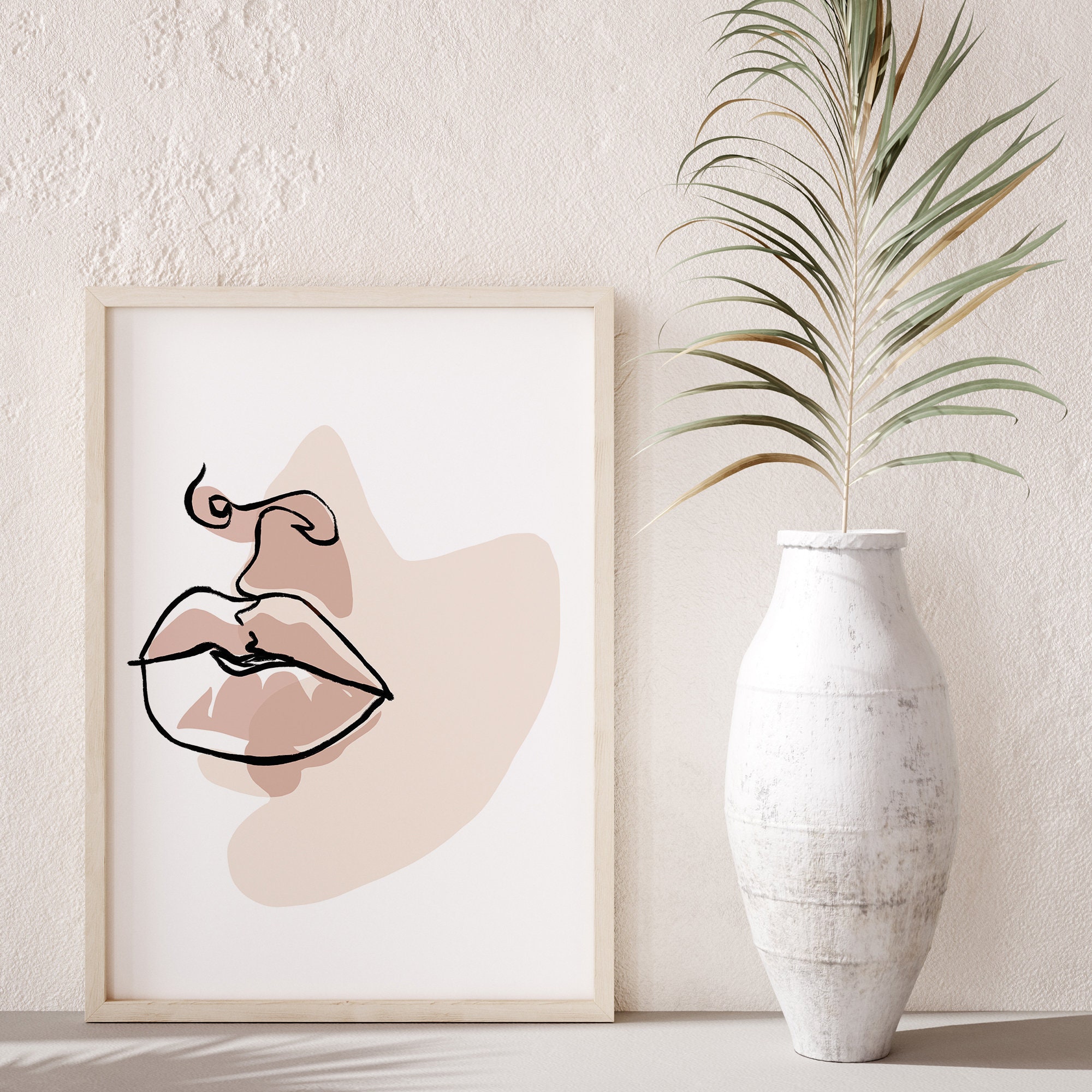 Lips and Nose Minimalist Line Art Woman Face Hand Drawing. - Etsy