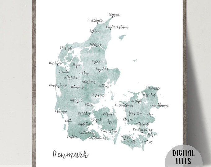 Denmark Map-denmark Map Print-watercolor Map Poster-minimalist Map ...
