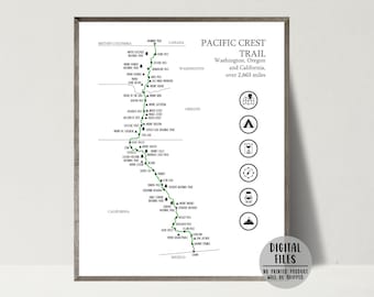 Pacific Crest Trail Map Detailed Watercolor PCT Thru-hiker Gift Western ...