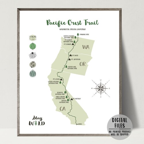 Pacific Crest Trail Poster USA Travel Print PCT Thru Hike - Etsy