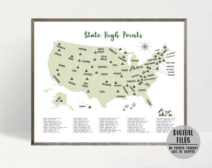 Ultra Prominent Peaks Map 11x14 Print 48 States - Etsy