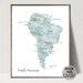 South America Map-south America Poster-minimalist Map Print-watercolor ...