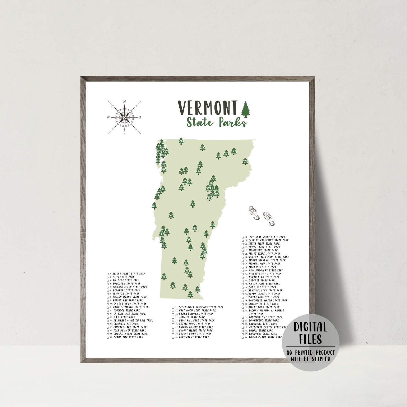 Vermont State Parks Map Print-vermont State Parks Checklist-state Parks ...