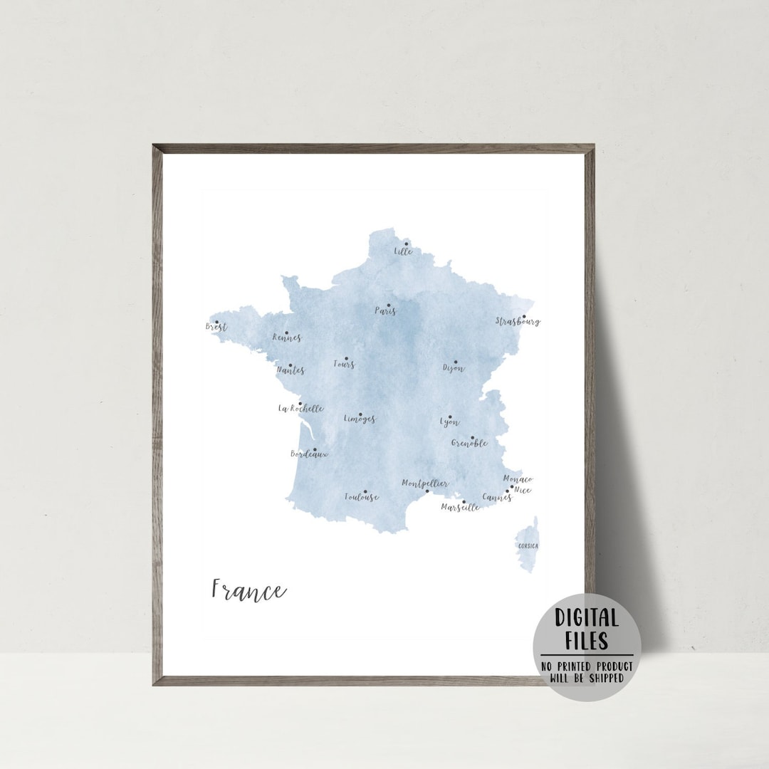 France Map-france Travel Poster-minimalist Map Print-watercolor Map ...