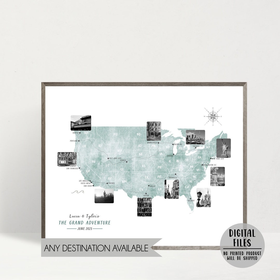 Personalized Travel Map-usa Travel Map With Pictures-custom Travel Map ...