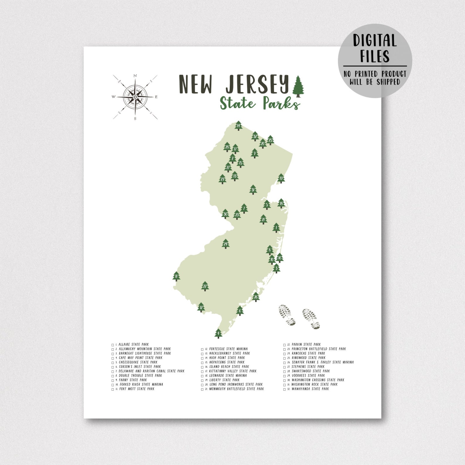 New Jersey State Parks Map Print-new Jersey State Parks - Etsy