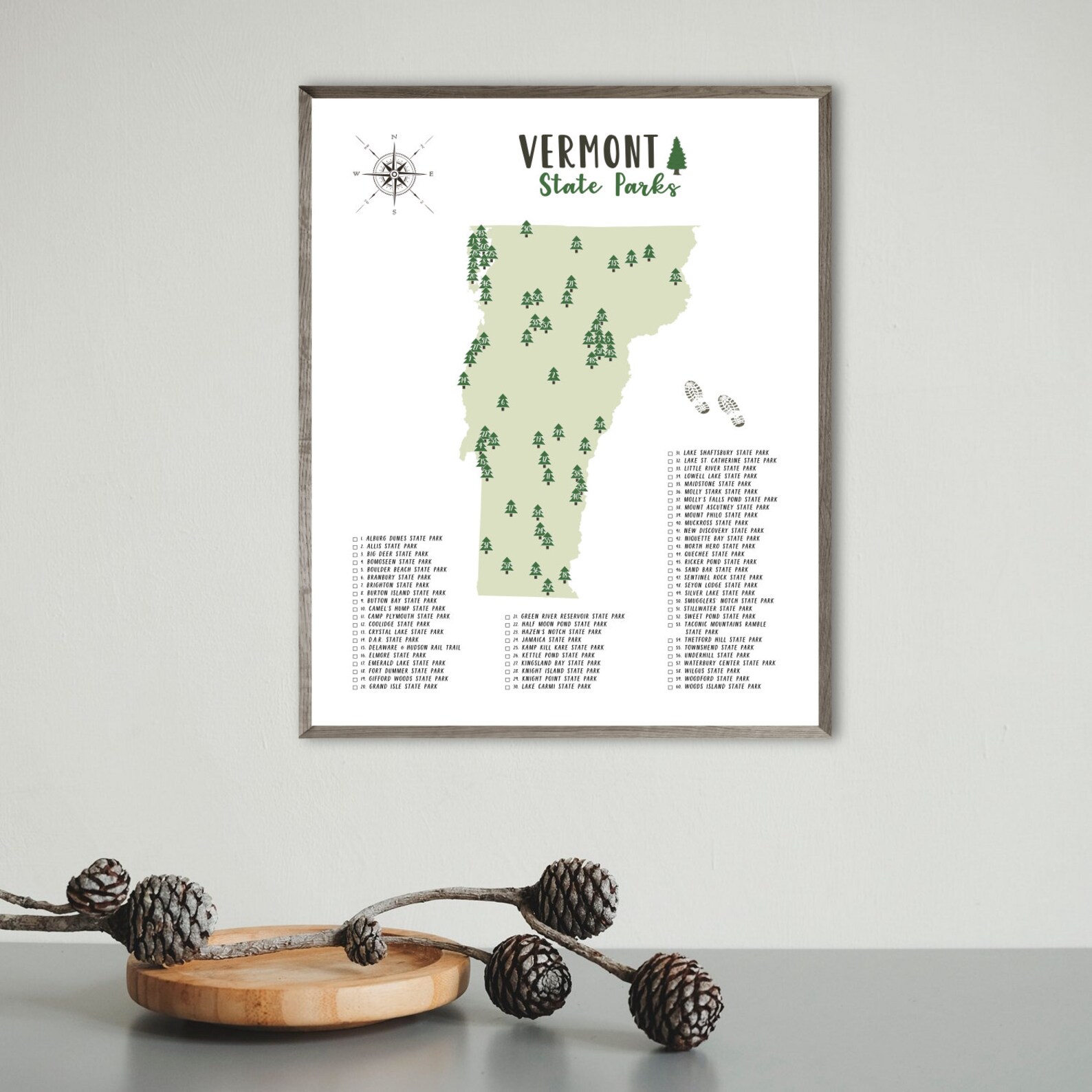 Vermont State Parks Map Print-vermont State Parks Checklist-state Parks ...