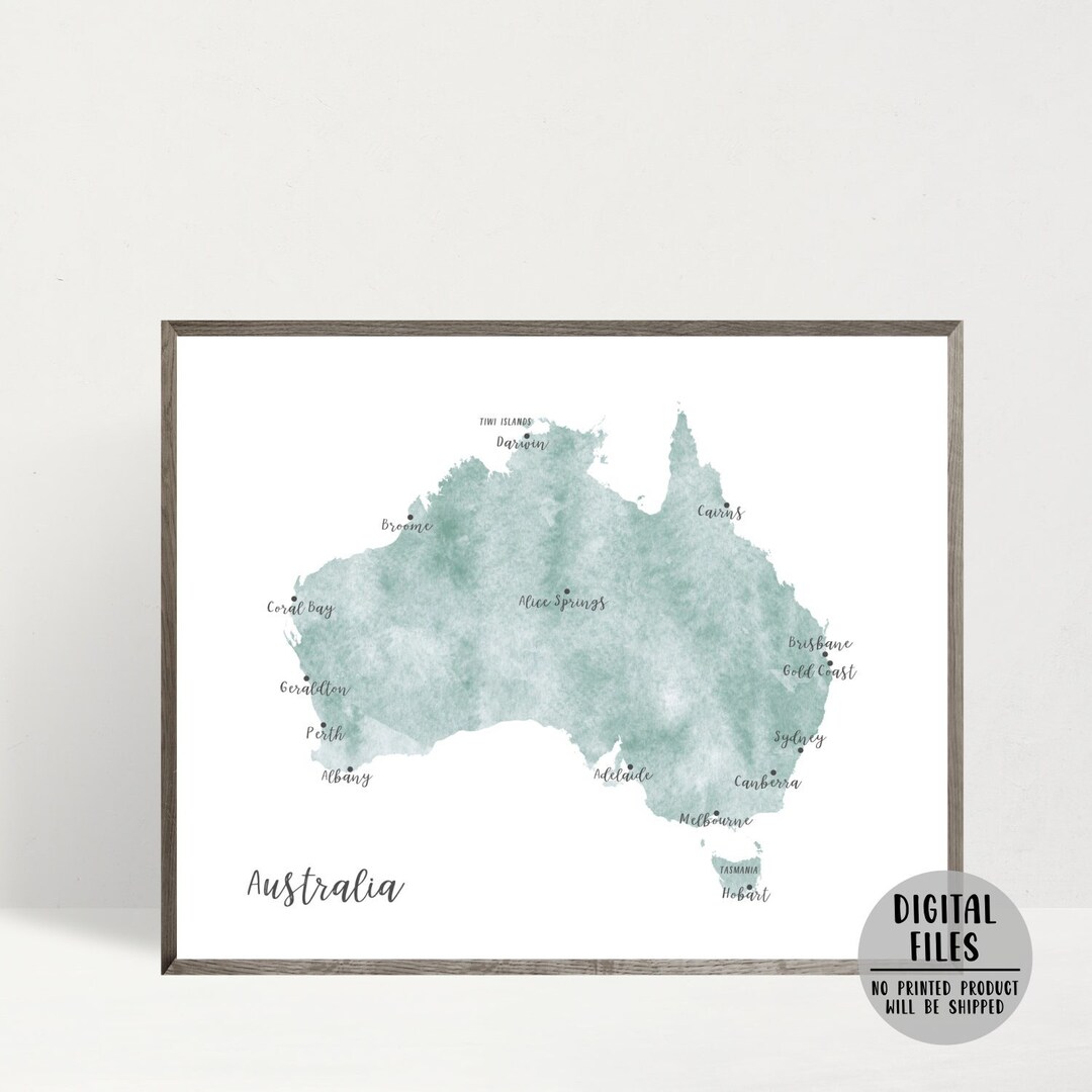 Australia Map-australia Map Poster-minimalist Map Print-watercolor Map ...
