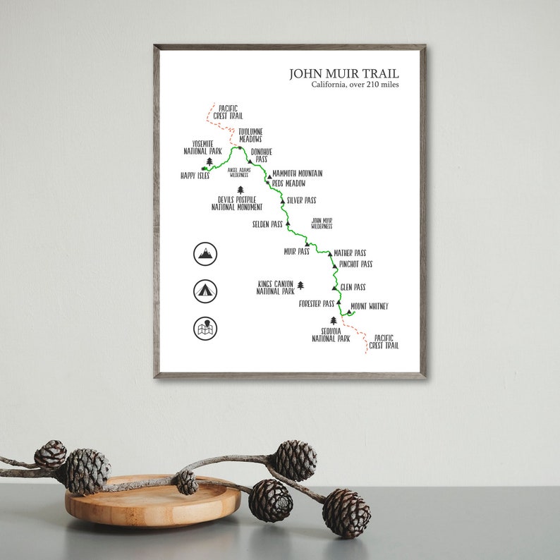 John Muir Trail Map-john Muir Hiking Trail Map Poster-jmt Hiking Map ...