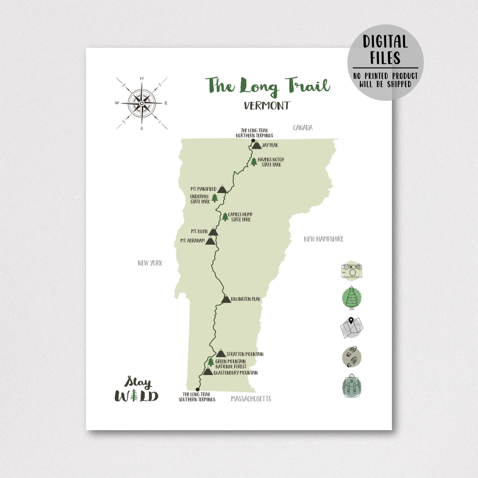 The Long Trail Map-vermont Long Trail Hiking Map Print-the - Etsy