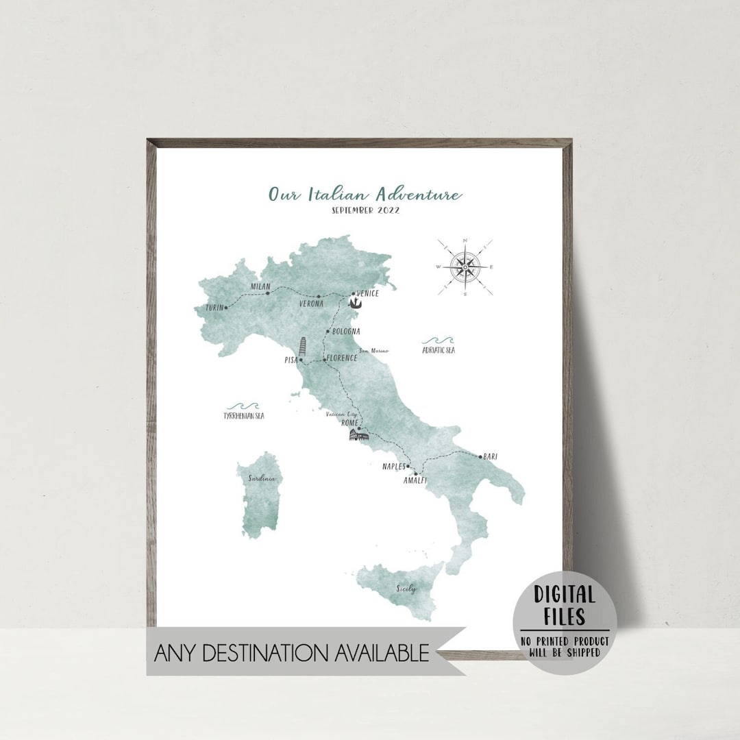 Personalized Italy Travel Map Poster-italy Road Trip Map Print ...