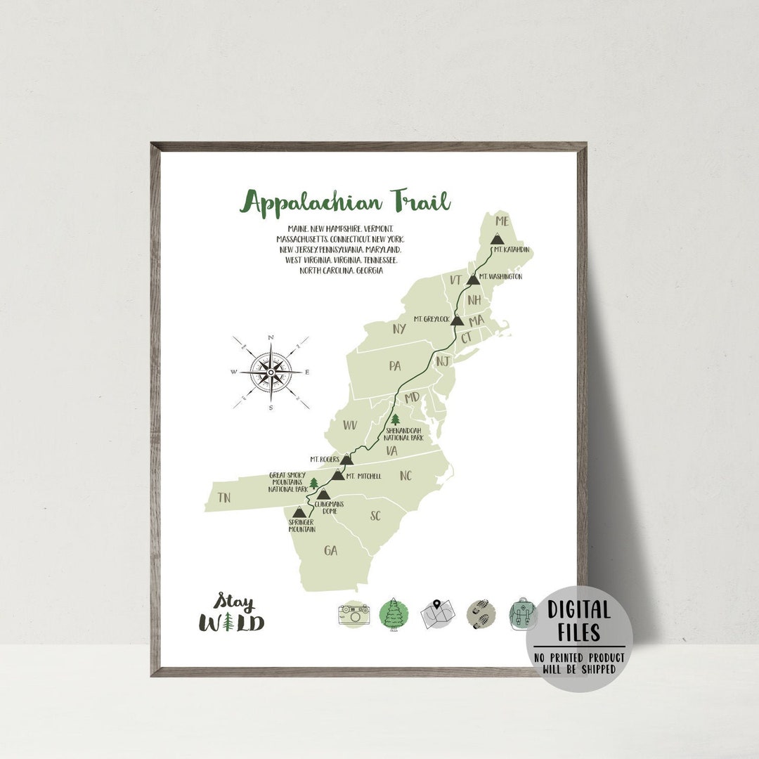 Appalachian Trail Map-appalachian Trail Hiking Map Print-appalachian ...