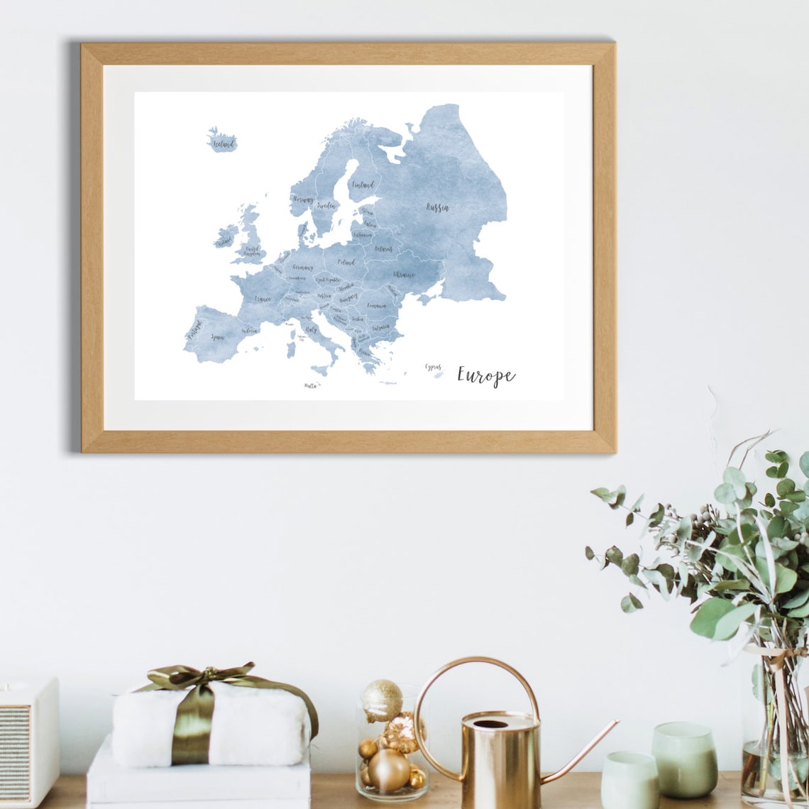 Europe Map-europe Poster-minimalist Map Print-watercolor Map Print-gift ...