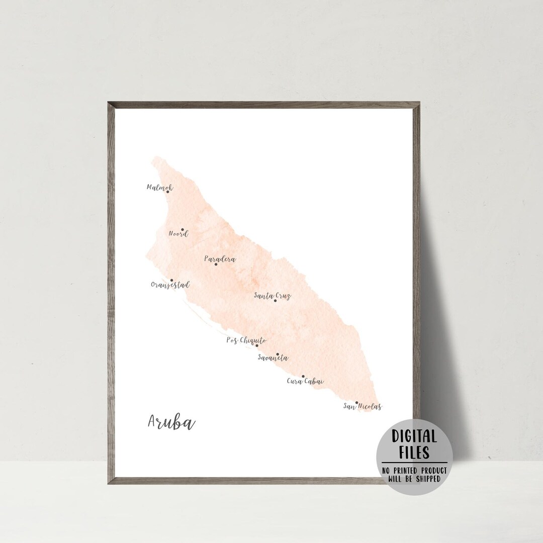 Aruba Map-aruba Travel Map Print-caribbean Island Aruba Poster ...
