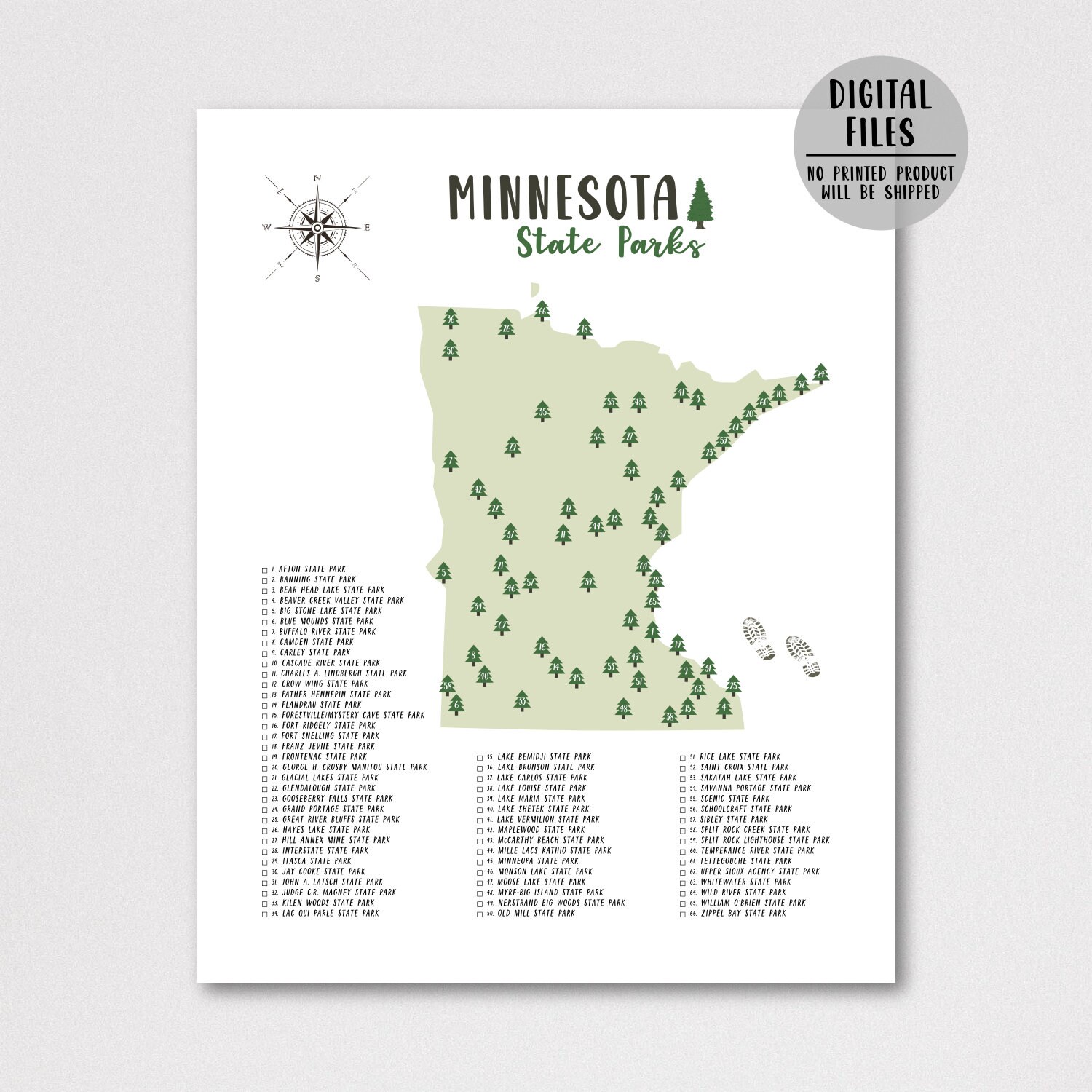 Minnesota State Parks Map Print-minnesota State Parks Checklist-state ...