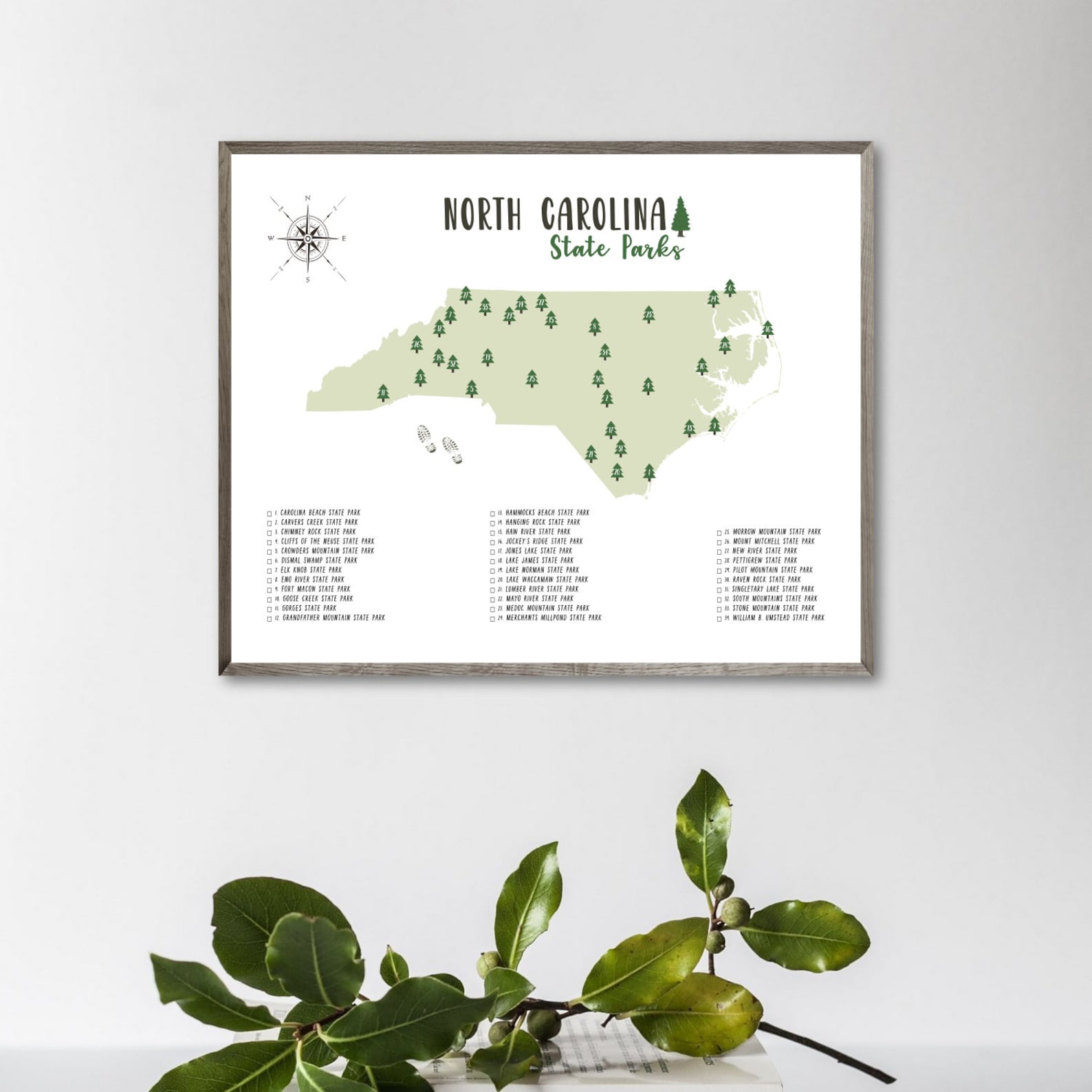 North Carolina State Parks Map-north Carolina State Parks - Etsy