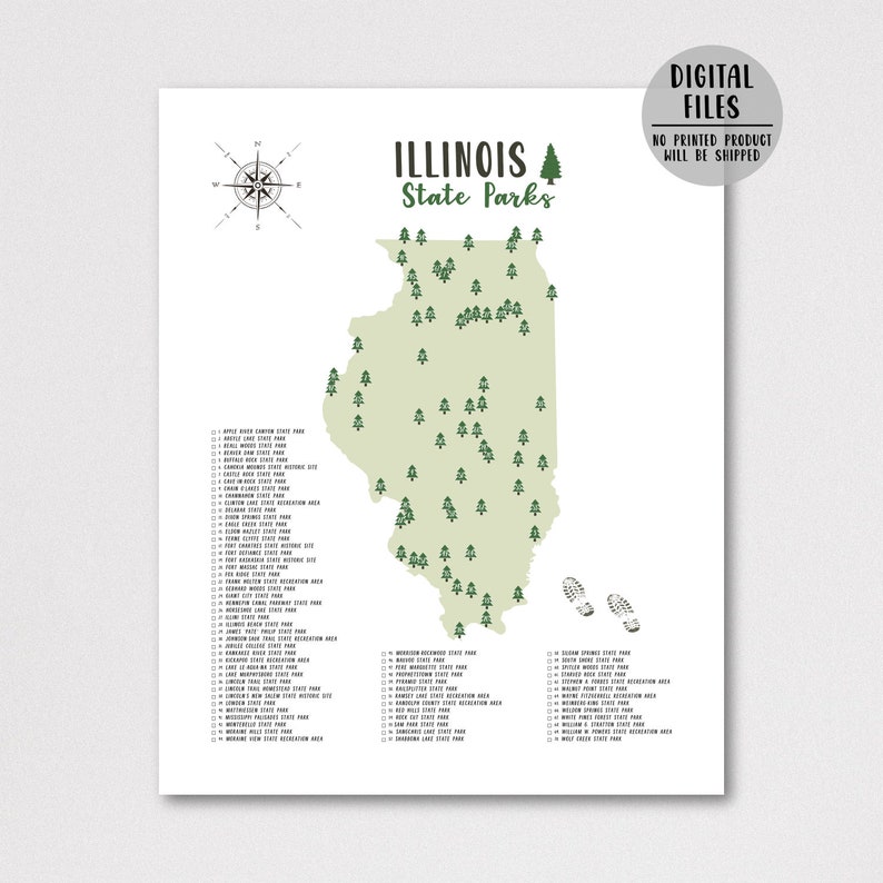 Illinois State Parks Map Print-illinois State Parks Checklist-state ...