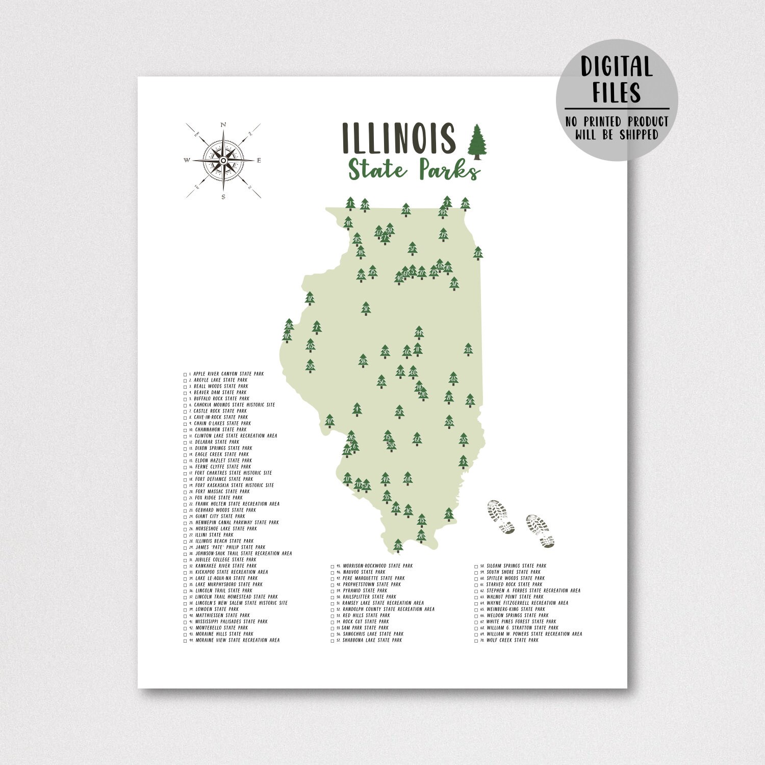 Illinois State Parks Map Print-illinois State Parks Checklist-state ...
