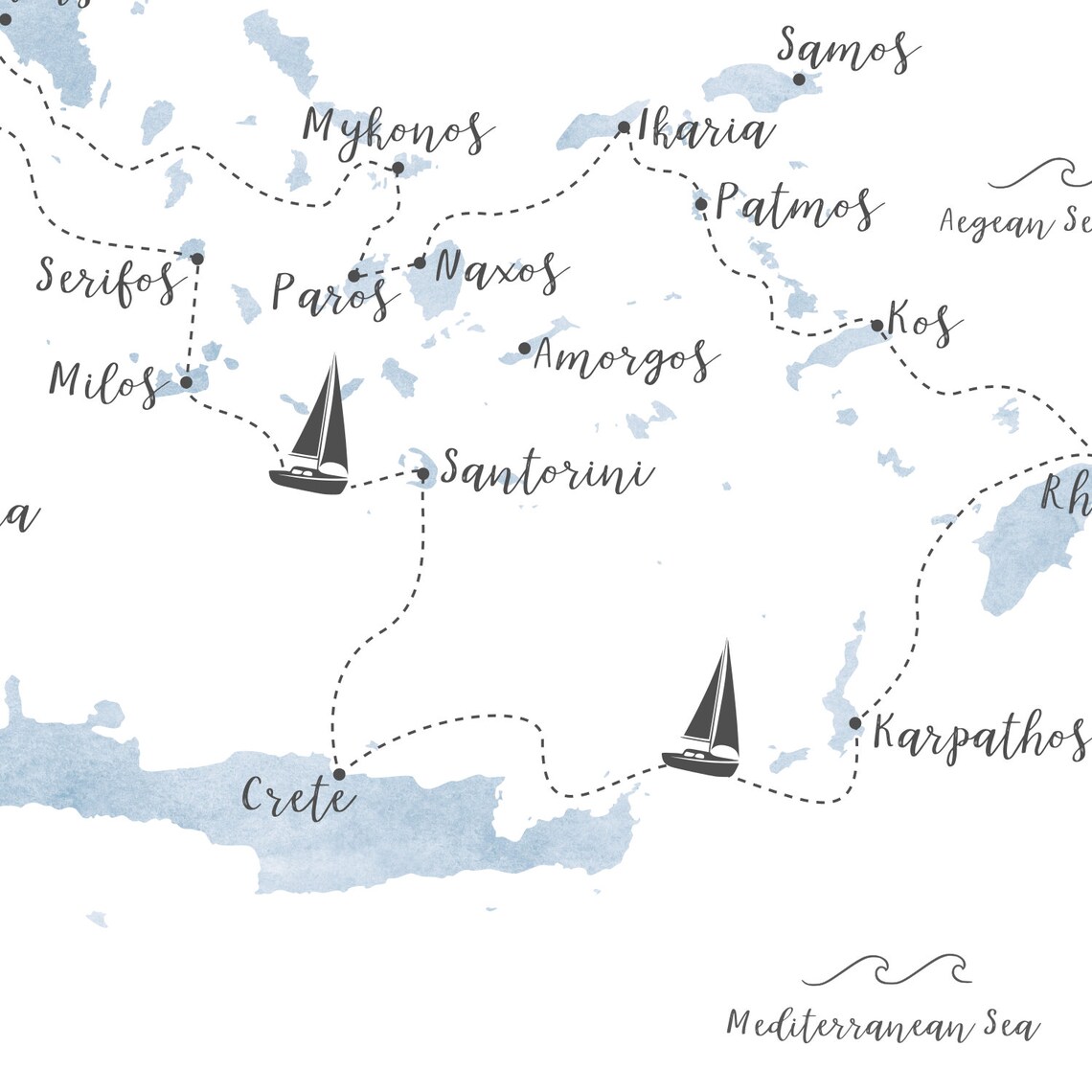 Greece Travel Map-personalized Greek Islands Map-custom - Etsy