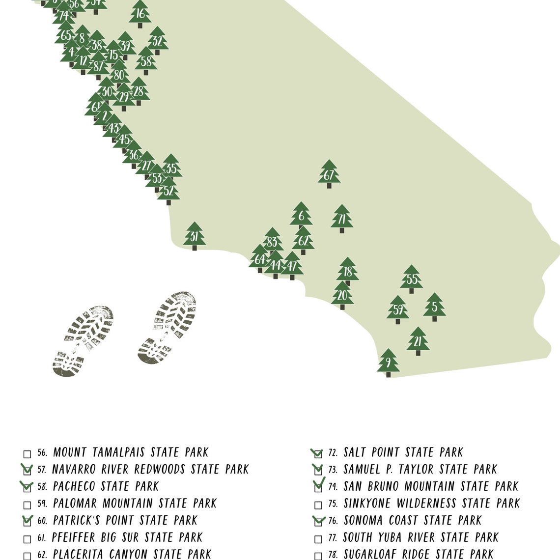 California State Parks Map Print-california State Parks Checklist-state ...