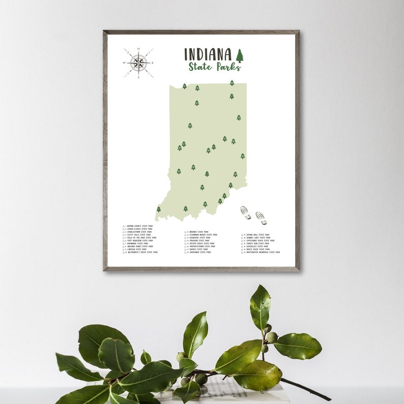 Indiana State Parks Map Print-indiana State Parks Checklist-state Parks ...