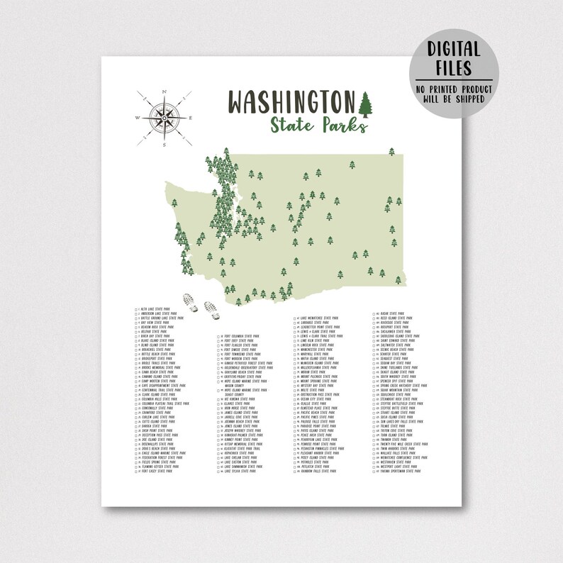 Washington State Parks Map Print-washington State Parks | Etsy