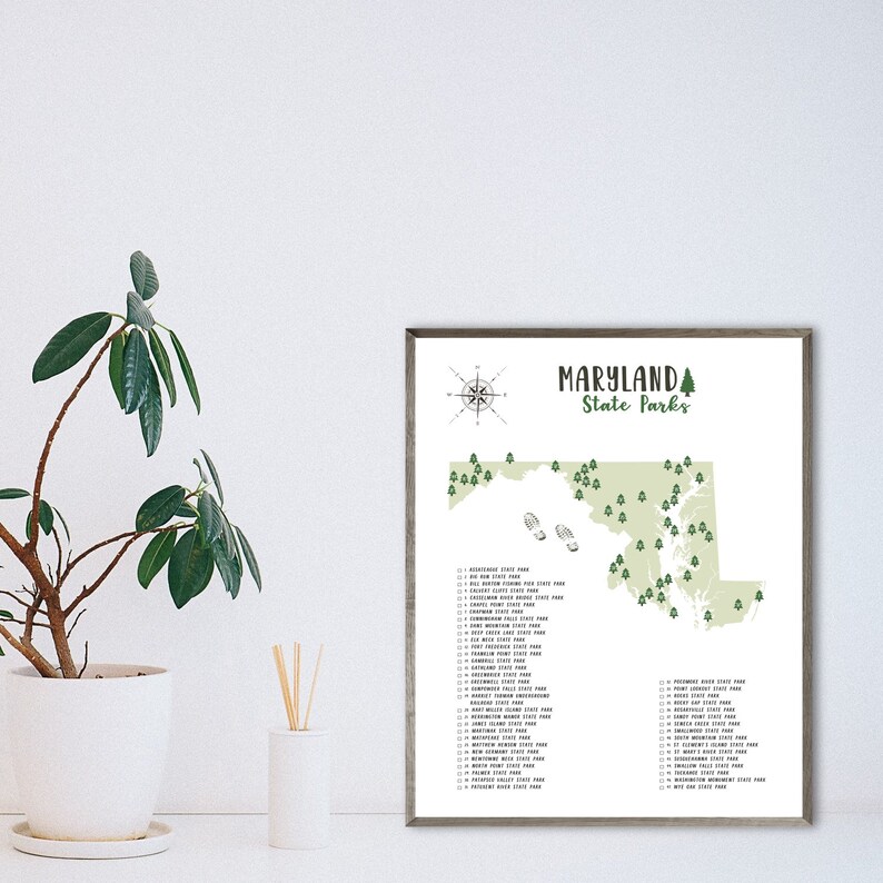 Maryland State Parks Map Print-maryland State Parks Checklist-state ...