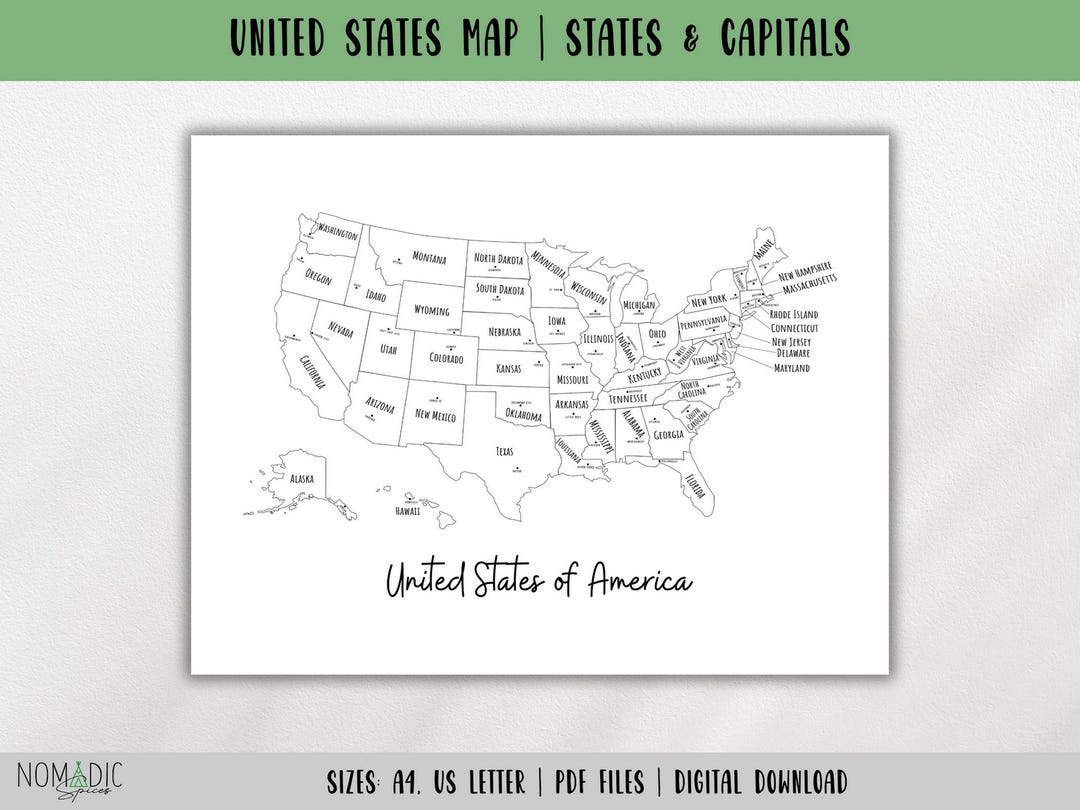 USA Travel Map-us Map With States and Capitals-travel Planner Insert ...