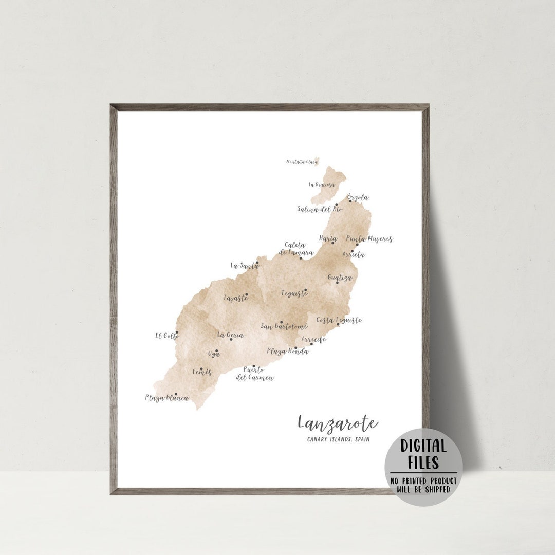 Lanzarote Map-canary Islands Poster-minimalist Map Print-watercolor Map ...