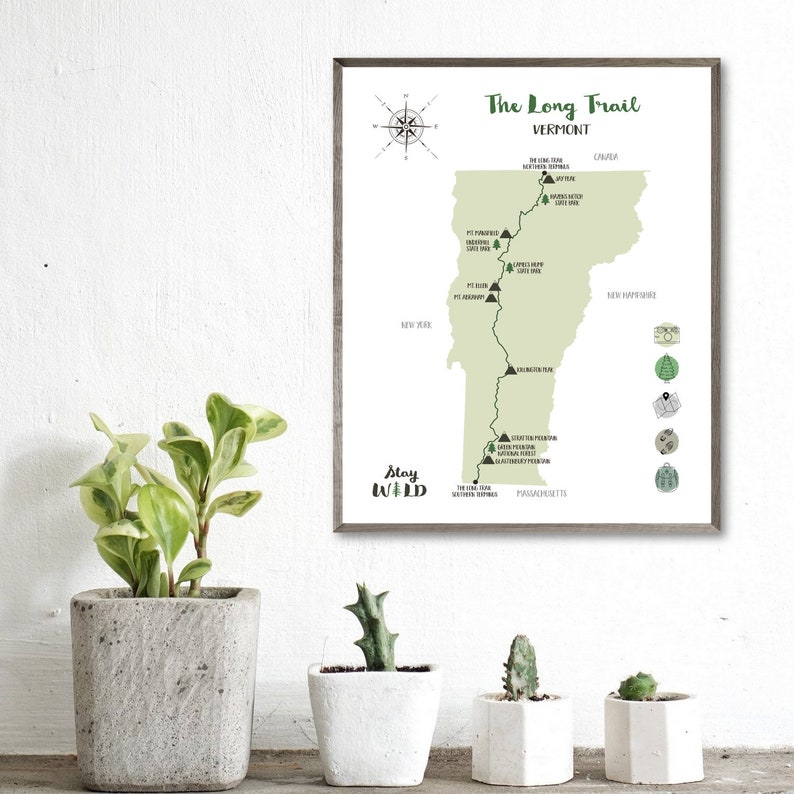 The Long Trail Map-vermont Long Trail Hiking Map Print-the | Etsy