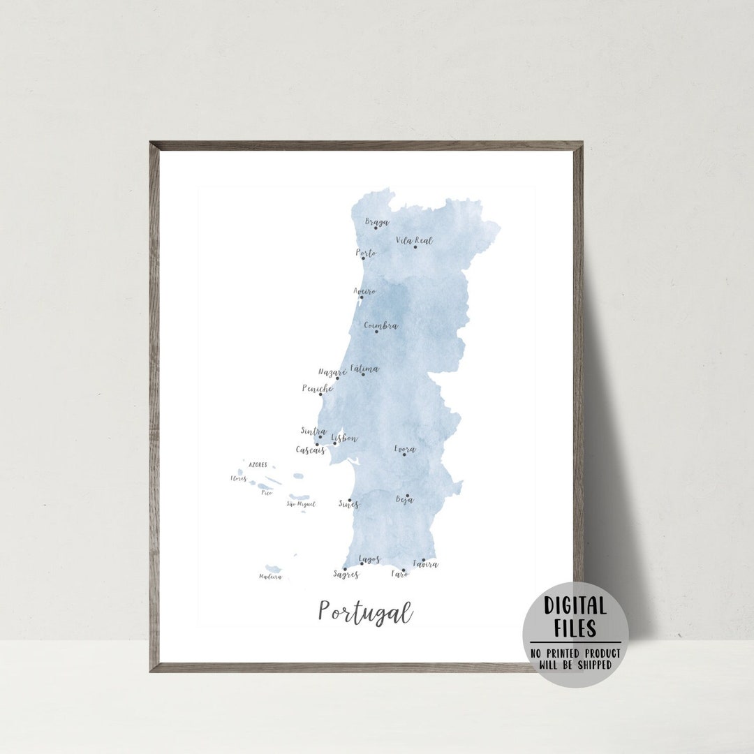 Portugal Map-portugal Poster-minimalist Map Print-watercolor Map Poster ...