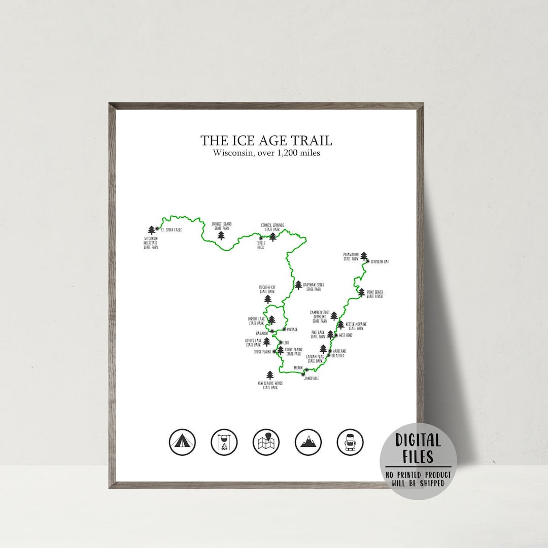 Ice Age Trail Map Print-ice Age Hiking Trail Map-ice Age Trail Hiking ...