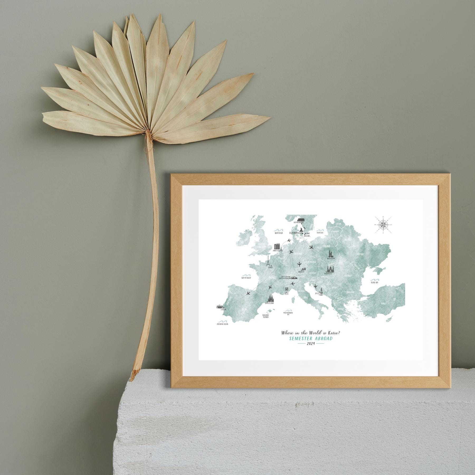 Personalized Europe Map Poster-europe Travel Map Print-year Abroad Gift ...